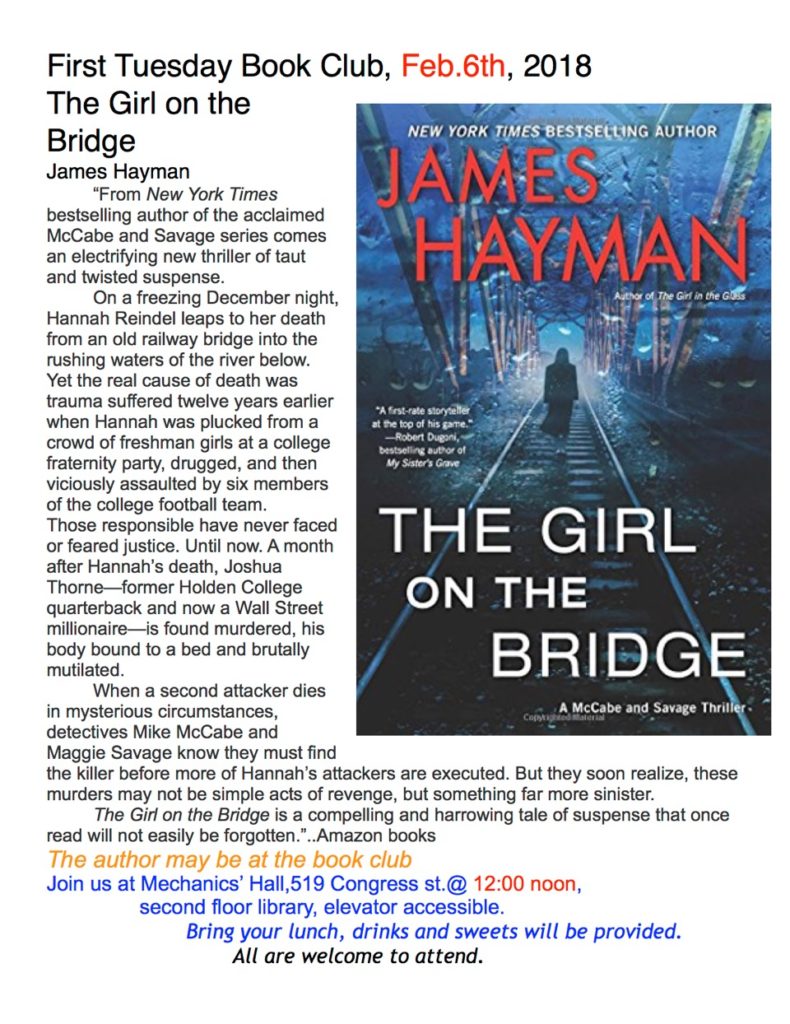 2/6 First Tuesday Book Club with Author James Hayman – Mechanics' Hall
